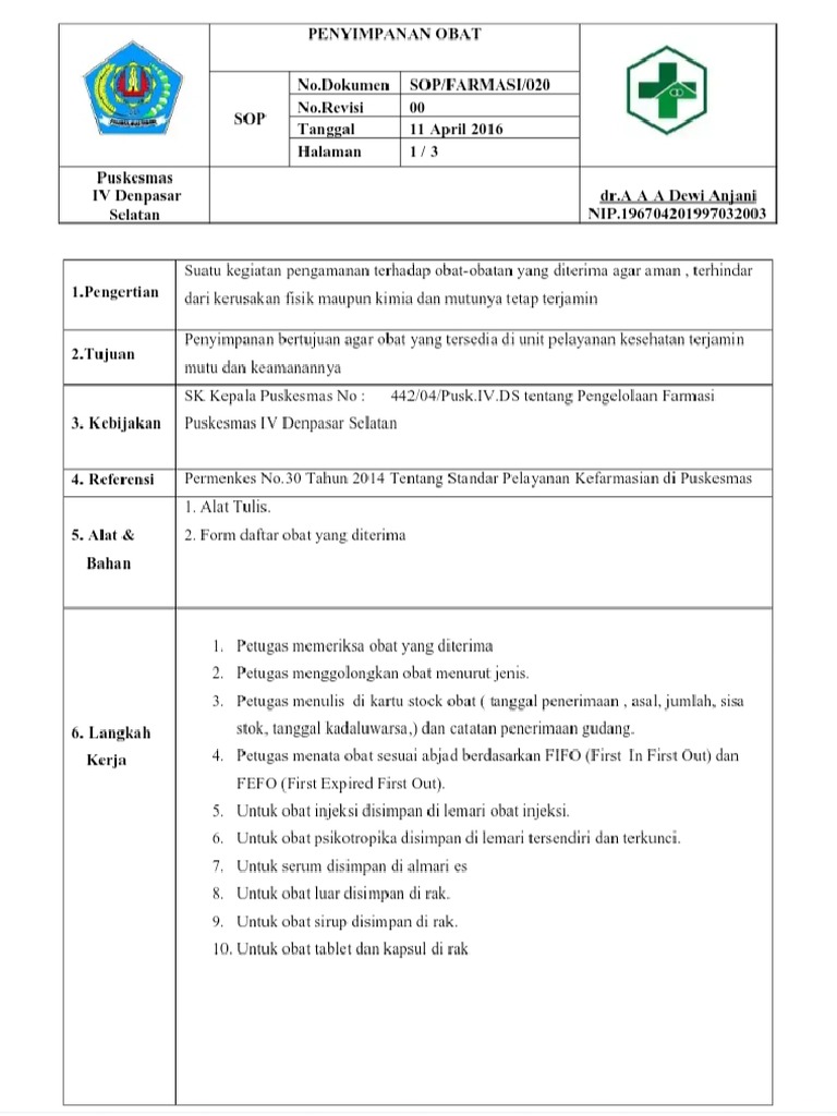 Spo Penyimpanan Obat | PDF