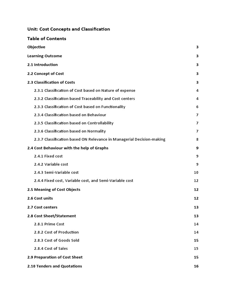 Unit 2 Cost Concepts and Classifications (BBA) | PDF | Cost Of Goods Sold | Cost