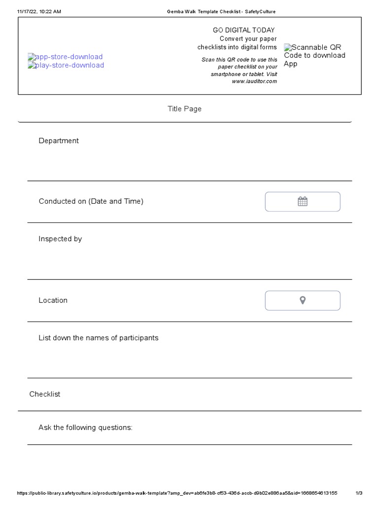 Gemba Walk Safety Checklist Template | PDF | Libraries | Qr Code