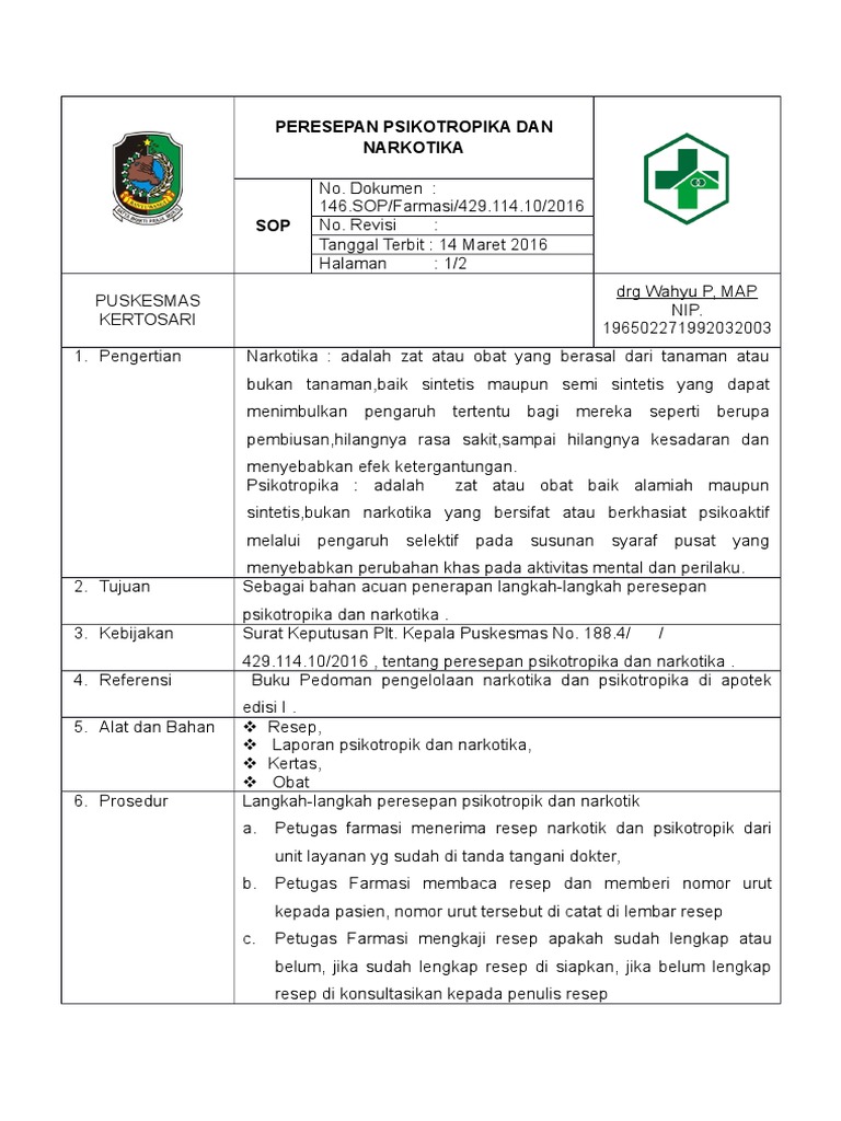 SOP Peresepan Narkotika dan Psikotropika | PDF