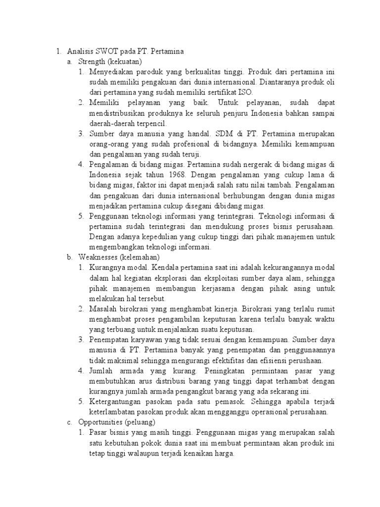 Analisis Swot PT Pertamina | PDF