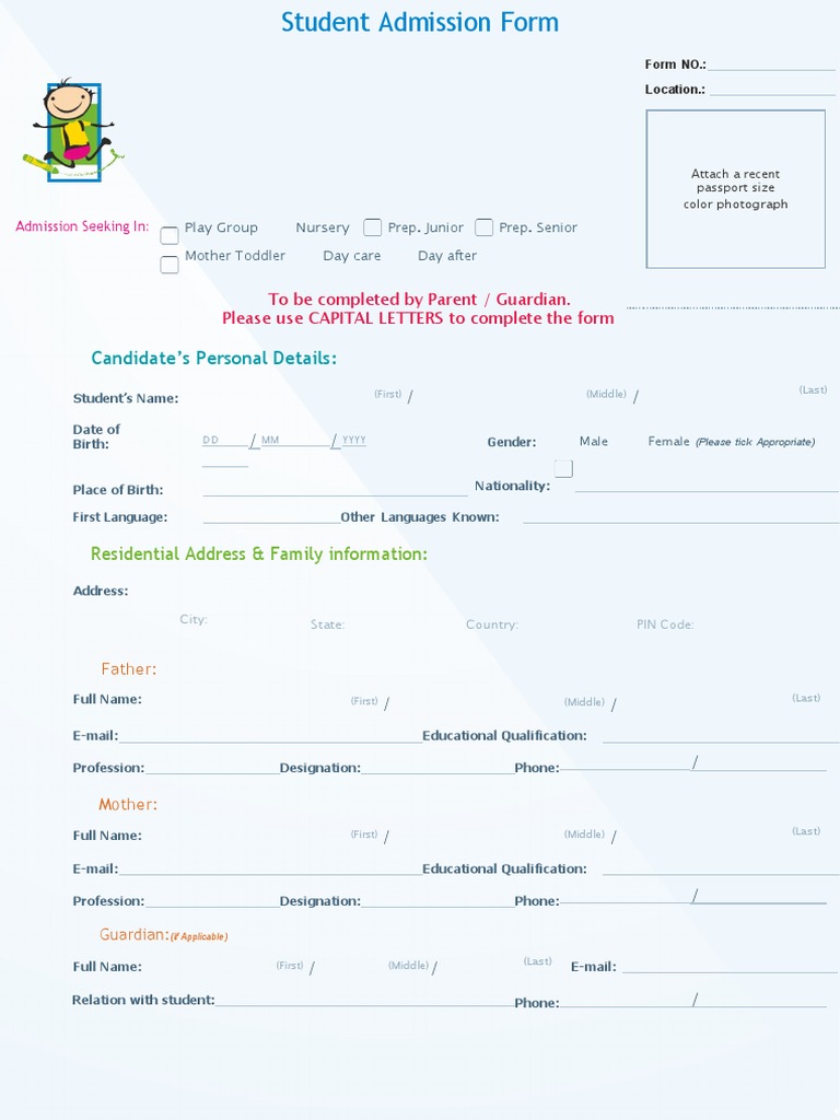 Pre School Admission Form Template | PDF | Preschool | Schools