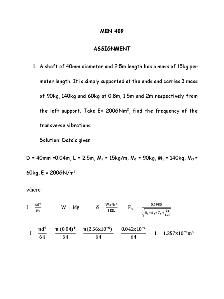 MEN 409 Assignment | Download Free PDF | Damping | Mechanical Engineering