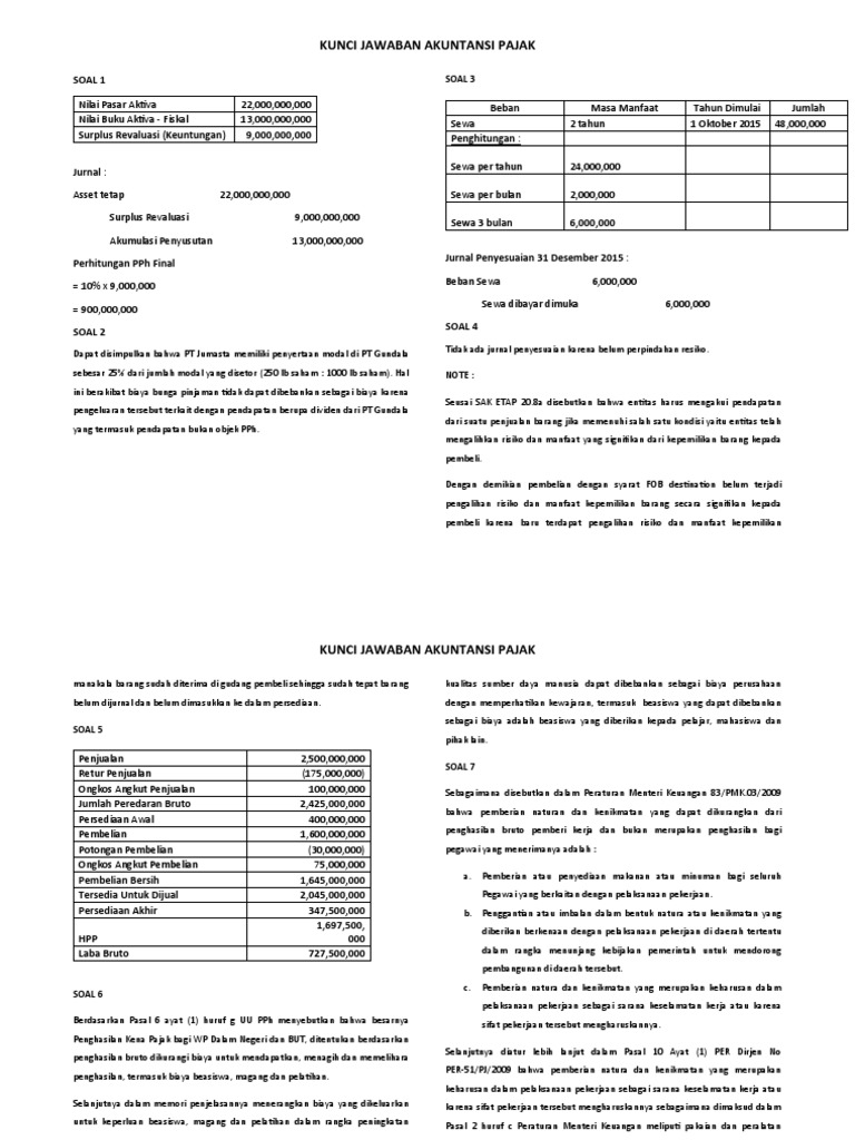 Kunci Jawaban Soal Akuntansi Perpajakan | PDF