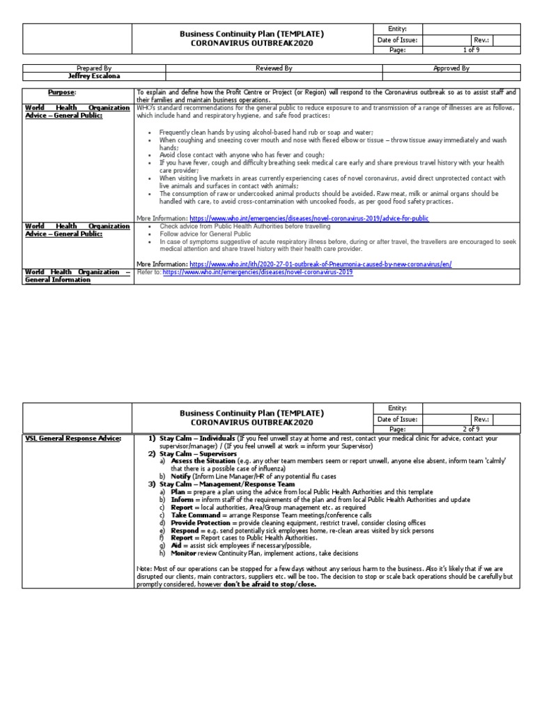 Coronavirus Response Plan Template | PDF | Employment | Human Resources