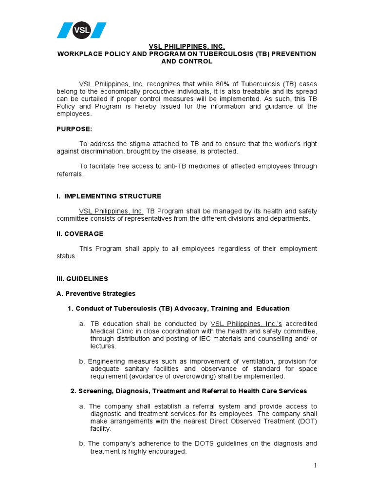 VSL TB Workplace Policy Program | PDF | Employment | Tuberculosis