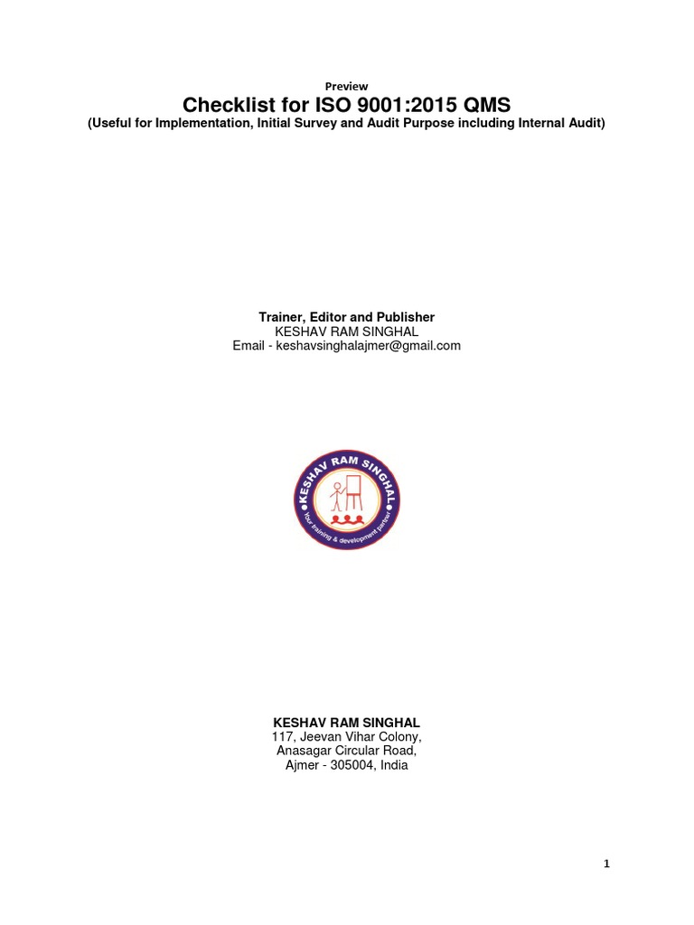 Preview - Iso9001-2015.checklist For ISO 9001-2015 | PDF | Quality ...