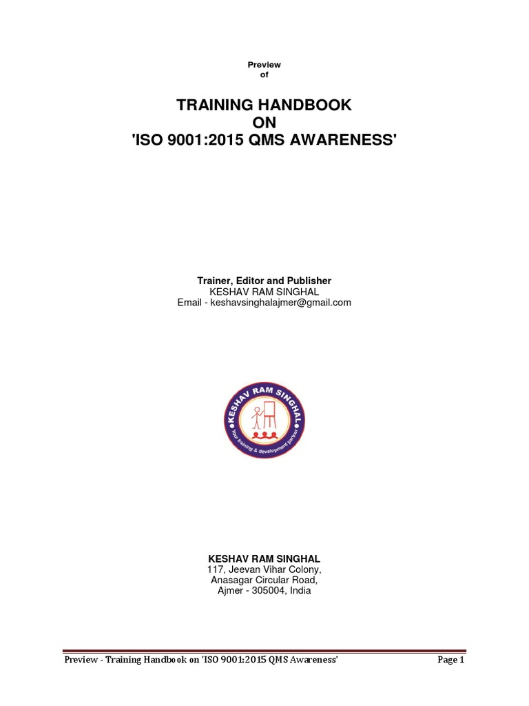 ISO9001 2015AwarenessTrainingHandbook | PDF | Quality Management System ...