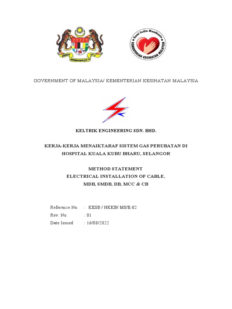 2 - REV Method Statement For Electrical Installations of Cable | PDF ...
