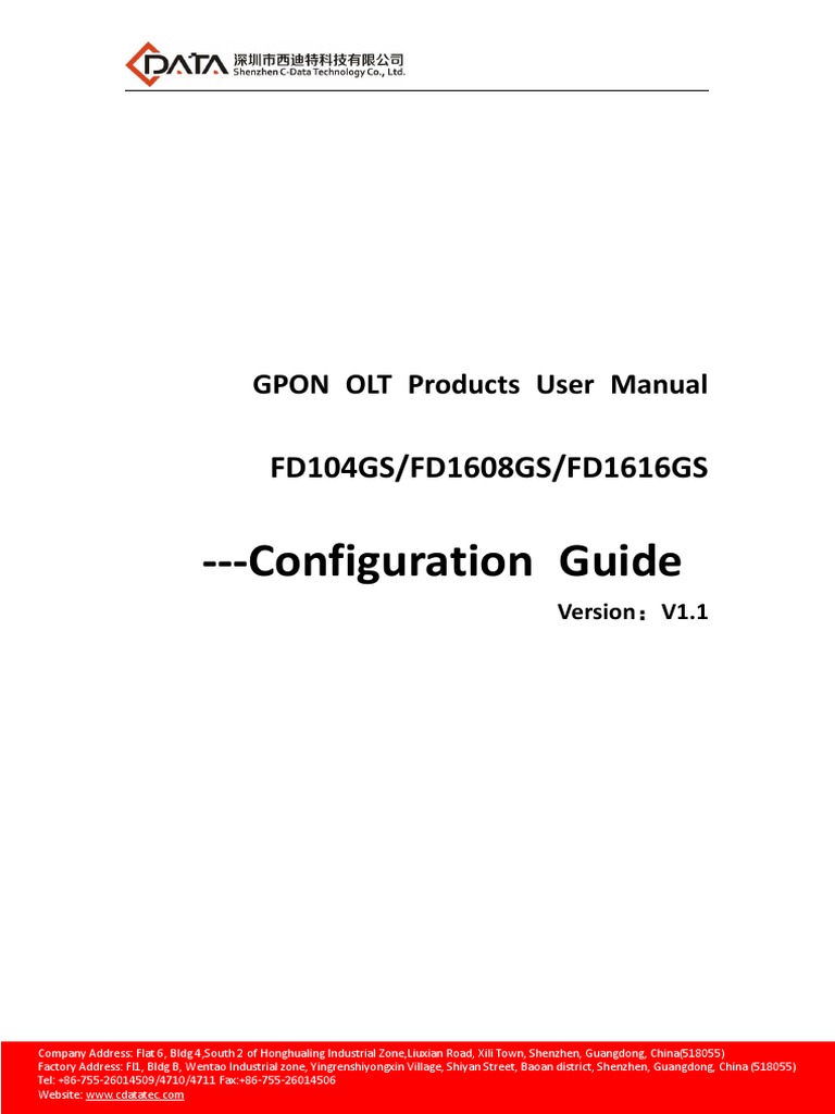 GPON OLT User Manual Configuration Guide (CDATA) | PDF | File Transfer Protocol | Fiber To The X
