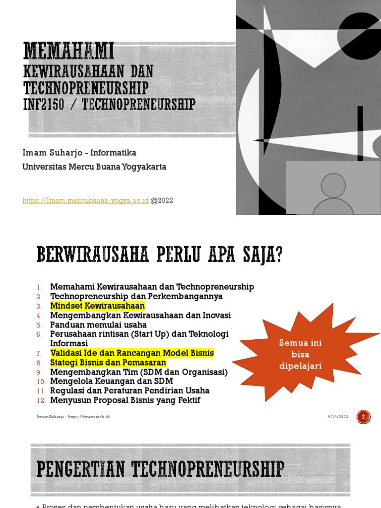 02 - INF2150 Technopreneurship - Memahami Kewirausahaan Dan Technopreneurship | PDF