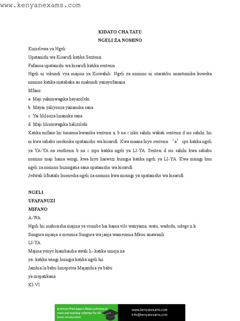 Kiswahili Notes For Form 3 | PDF