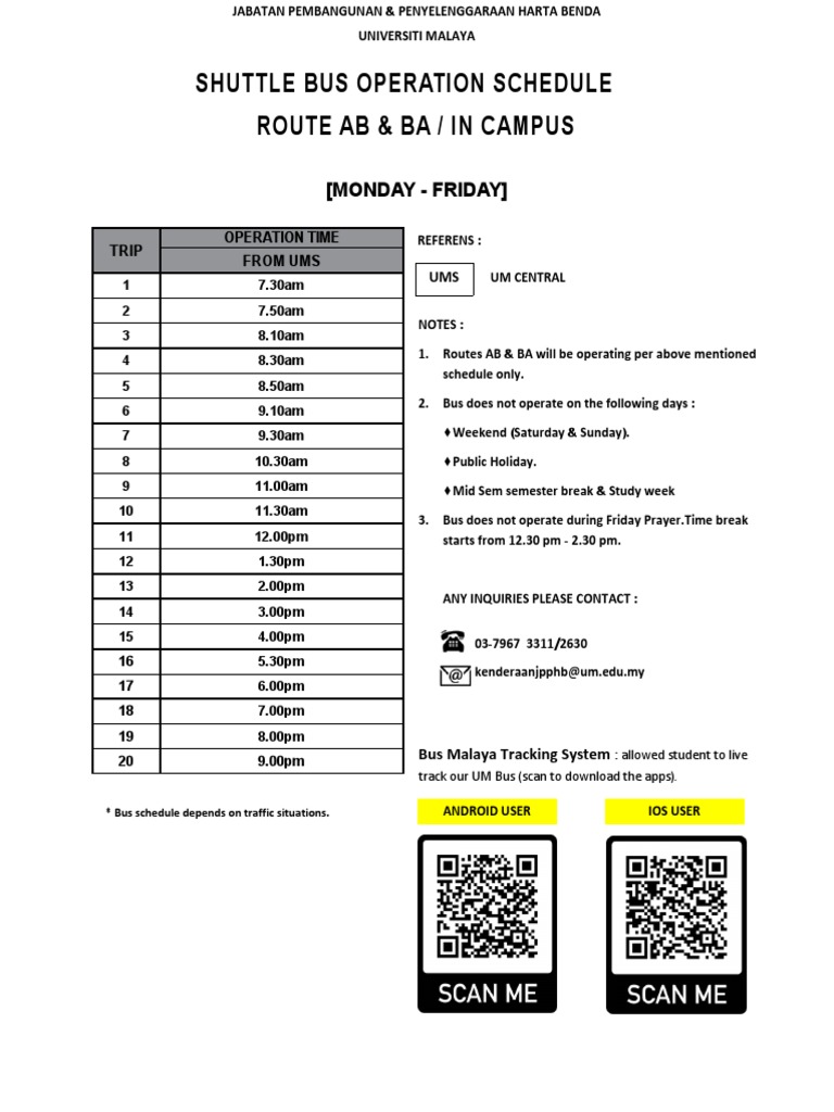Jadual Shuttle Bas 20212022 | PDF | Smartphone | Computing