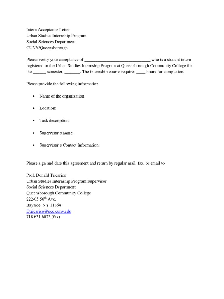 Internship Acceptance Letter Template | PDF