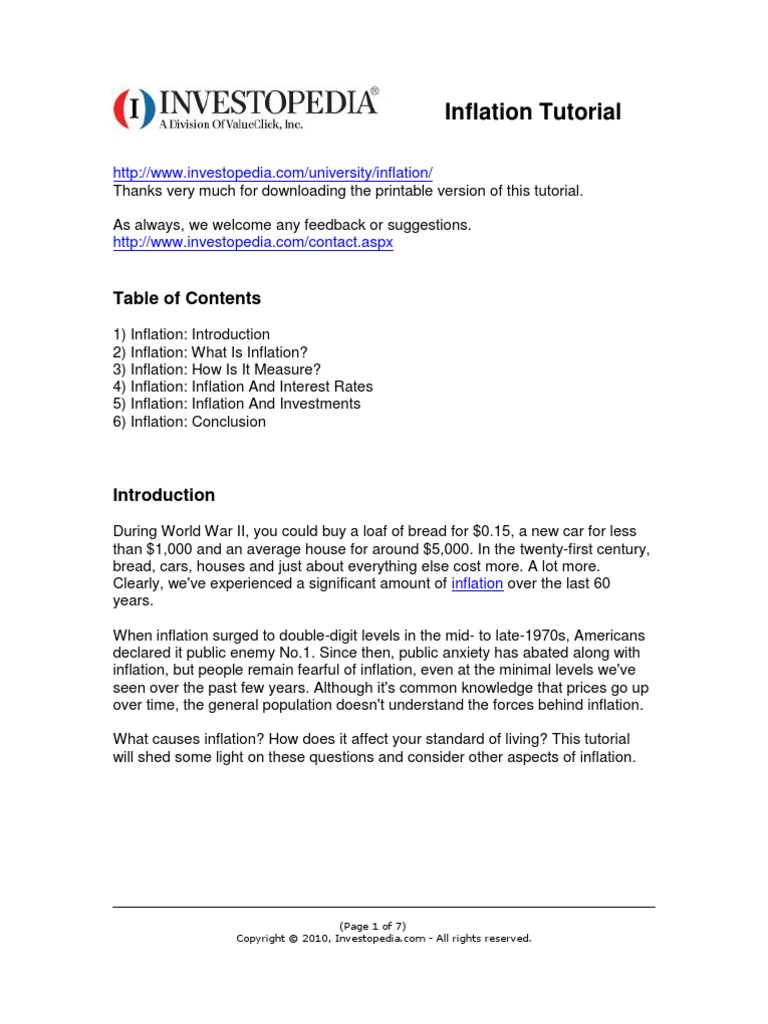 Inflation Tutorial: (Page 1 of 7) | PDF