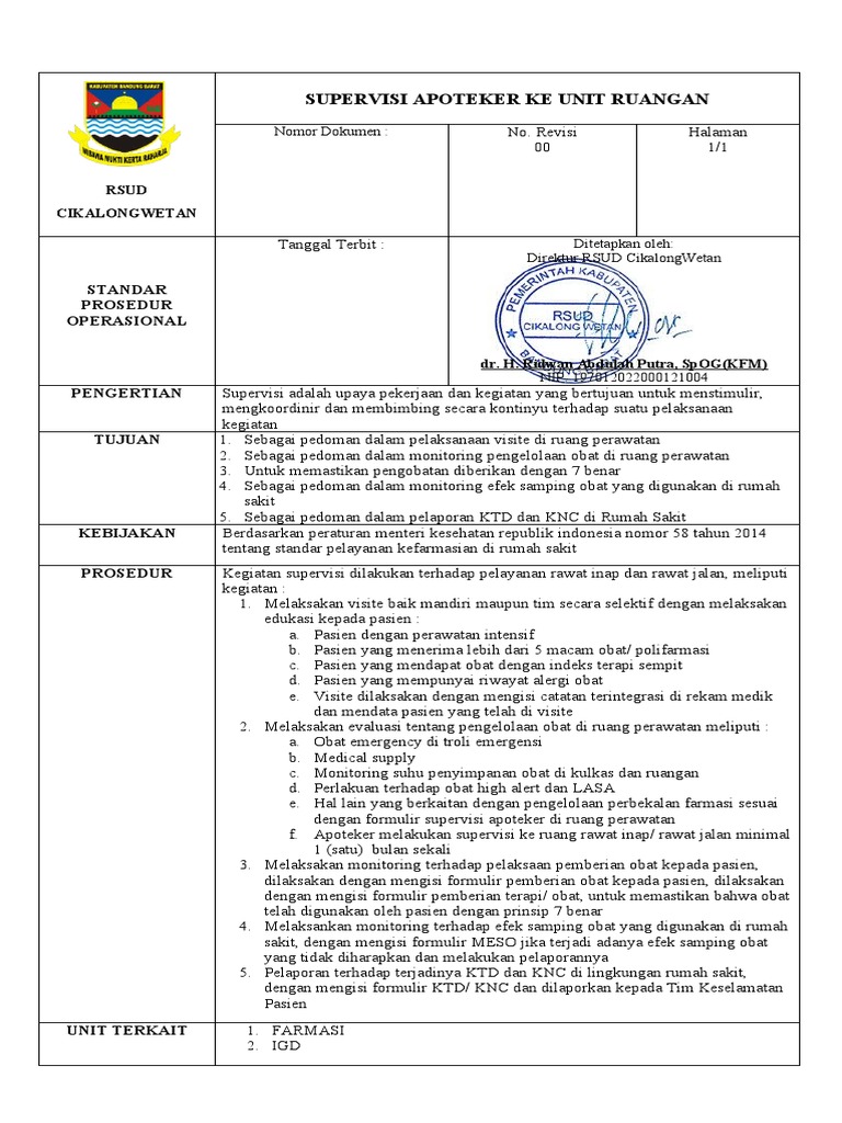 Sop Supervisi Apoteker | PDF