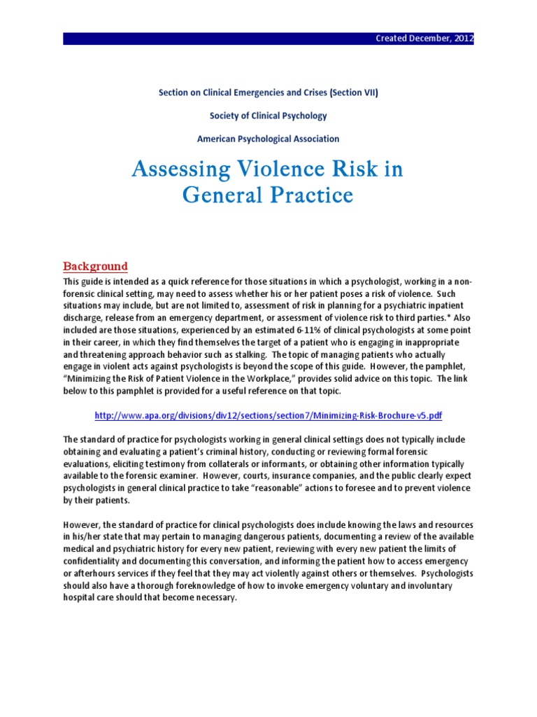 Violence Risk Assessment With Graphics | PDF | Violence | Risk