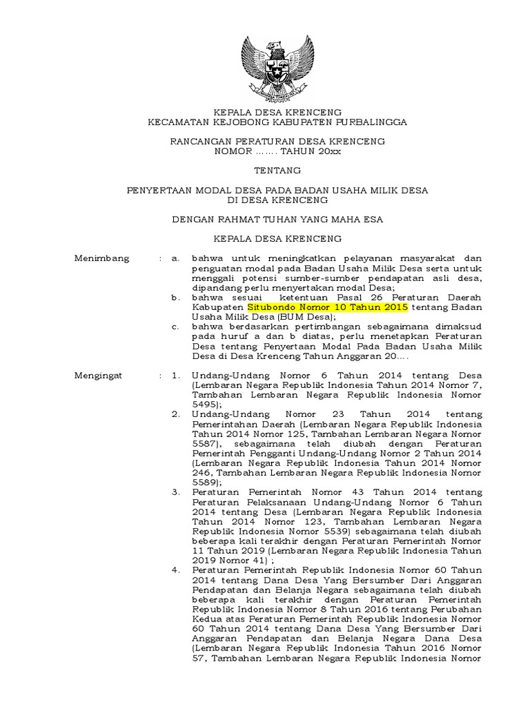Penyertaan Modal BUMDesa Krenceng | PDF