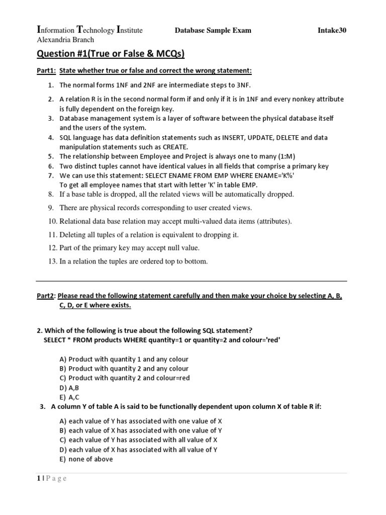 DB Sample Exam Intake30 | PDF | Databases | Sql