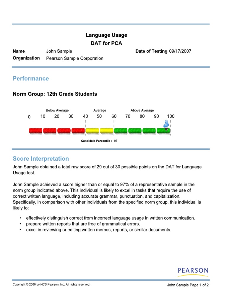 DAT Language Usage Sample Report | PDF