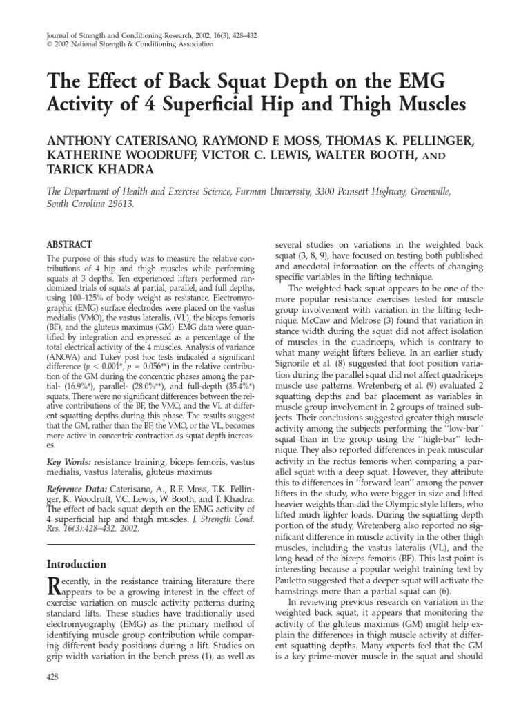 The Effect of Back Squat Depth On The EM | PDF | Electromyography ...