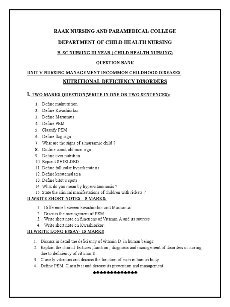 1.nutritional Disorder With Key | PDF | Vitamin D | Malnutrition