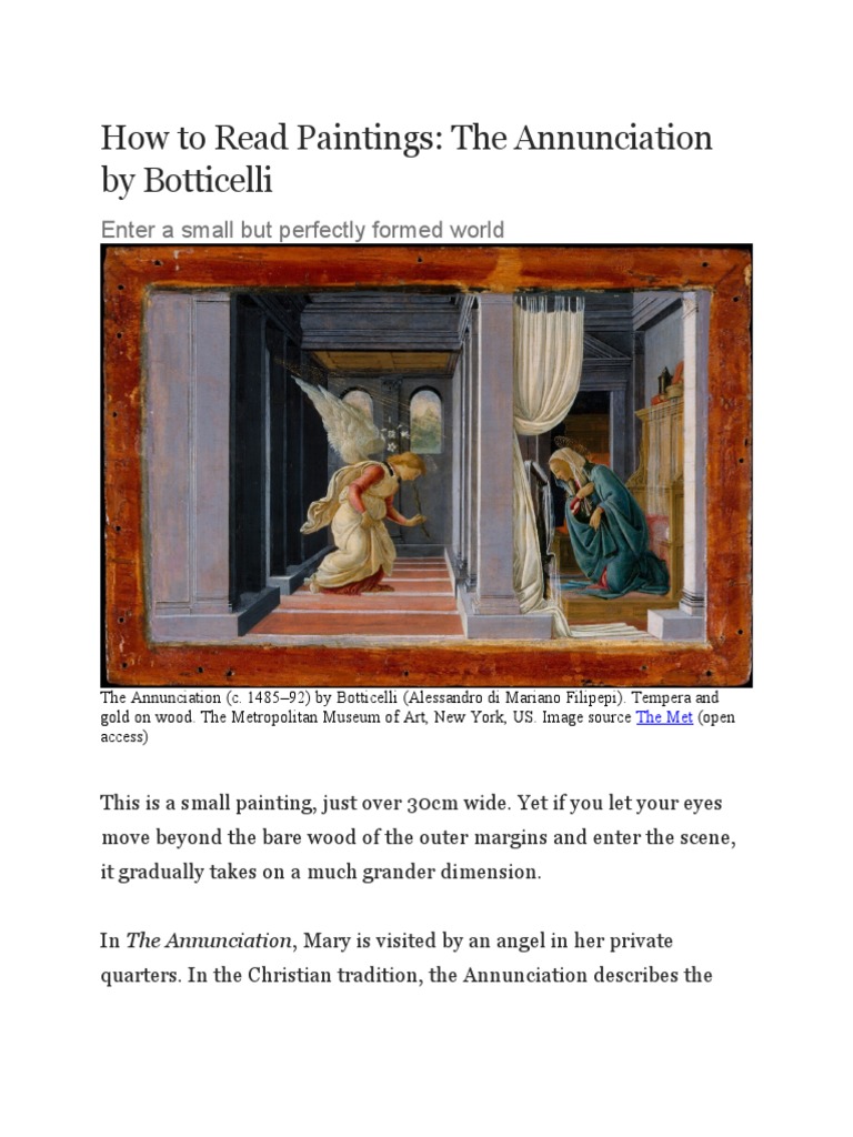 The Annunciation (C. 1485-92) by Botticelli | PDF | Mary, Mother Of Jesus | Perspective (Graphical)