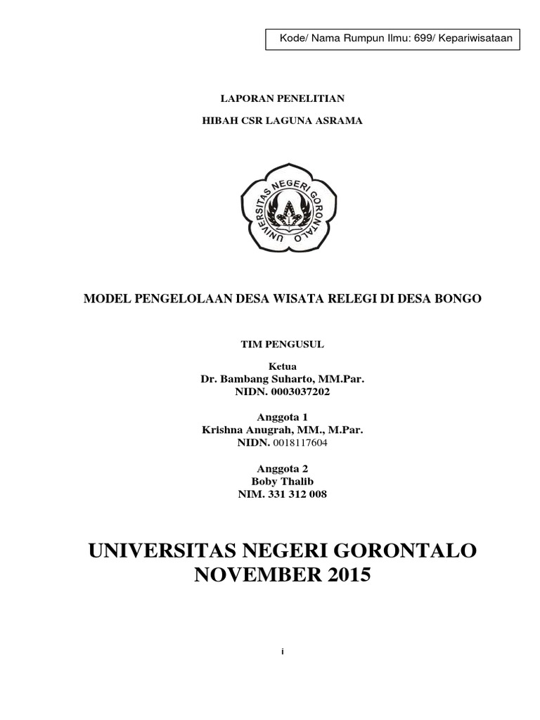 Model Pengelolaan Desa Wisata Religi Di Desa Bongo | PDF