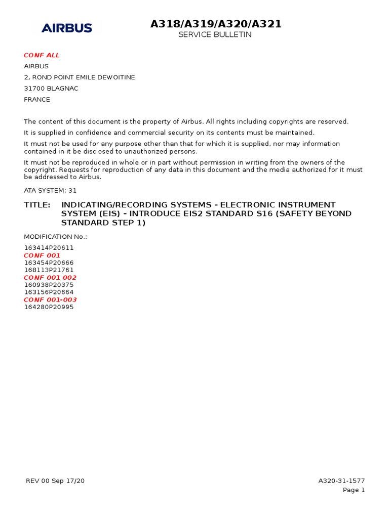 A318/A319/A320/A321: Service Bulletin | PDF | Airbus | Airliner