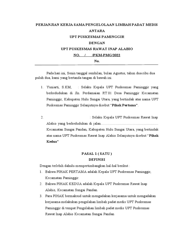 Perjanjian Kerja Sama Pengelolaan Limbah Padat Medis | PDF