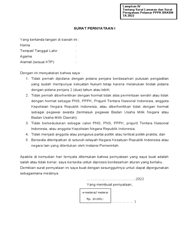 Lampiran IV - Pengumuman PPPK BKKBN 2022 | PDF | Hukum