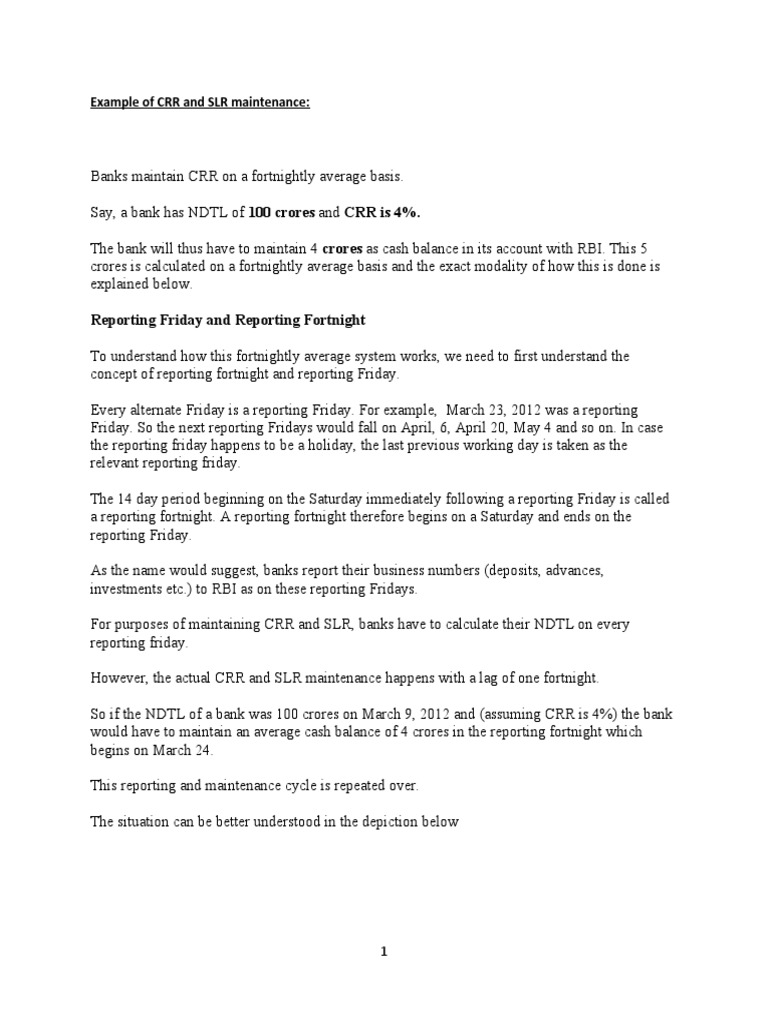 Example of CRR and SLR | PDF | Reserve Bank Of India | Interest