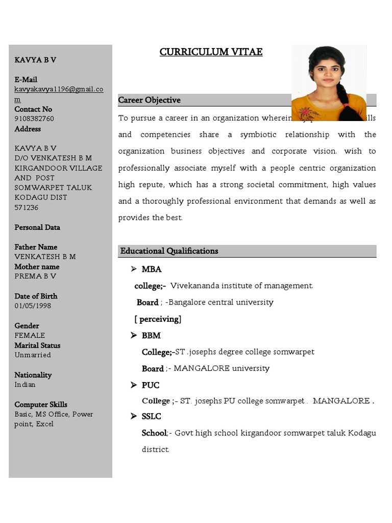 'Resume KAVYA B V-7 | PDF | Cognition | Cognitive Science