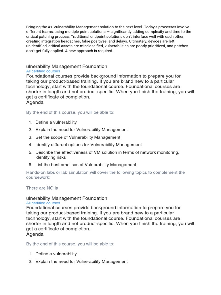 Ulnerability Management Foundation: by The End of This Course, You Will ...