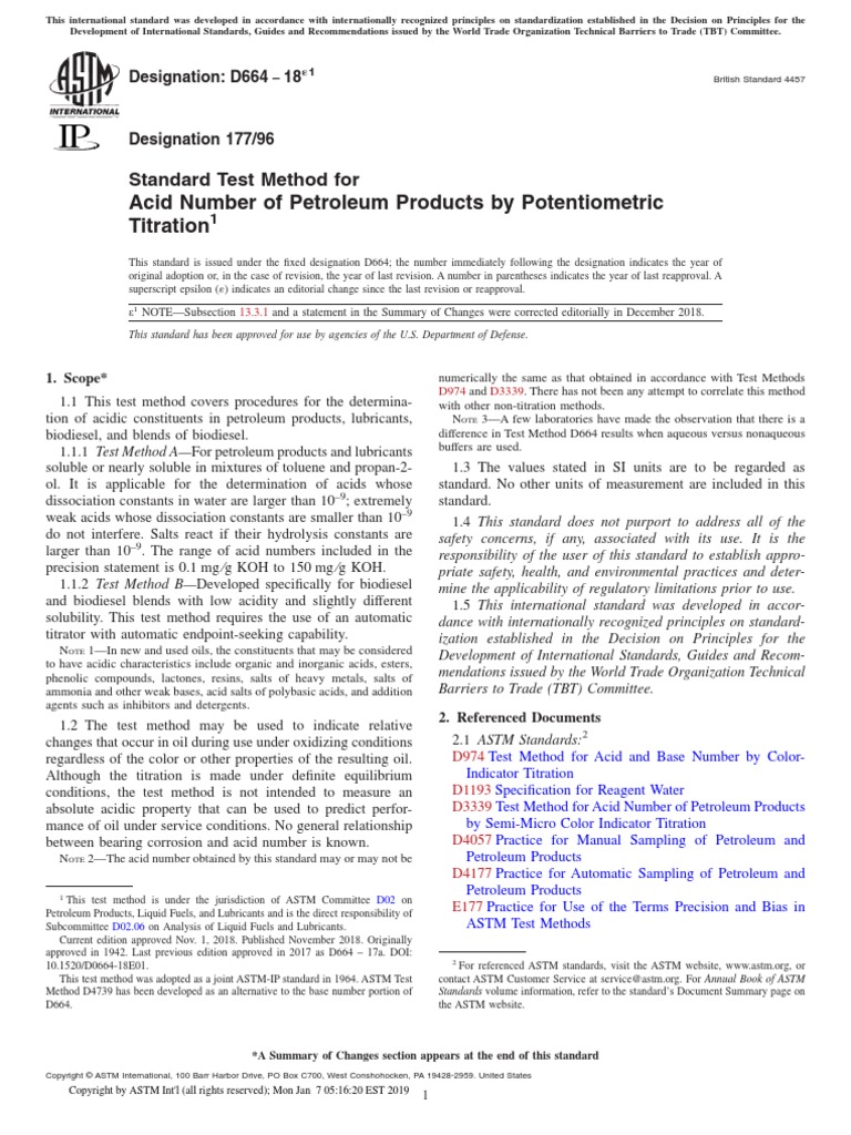 ASTM-D664-2018 TAN | PDF | Titration | Chemistry