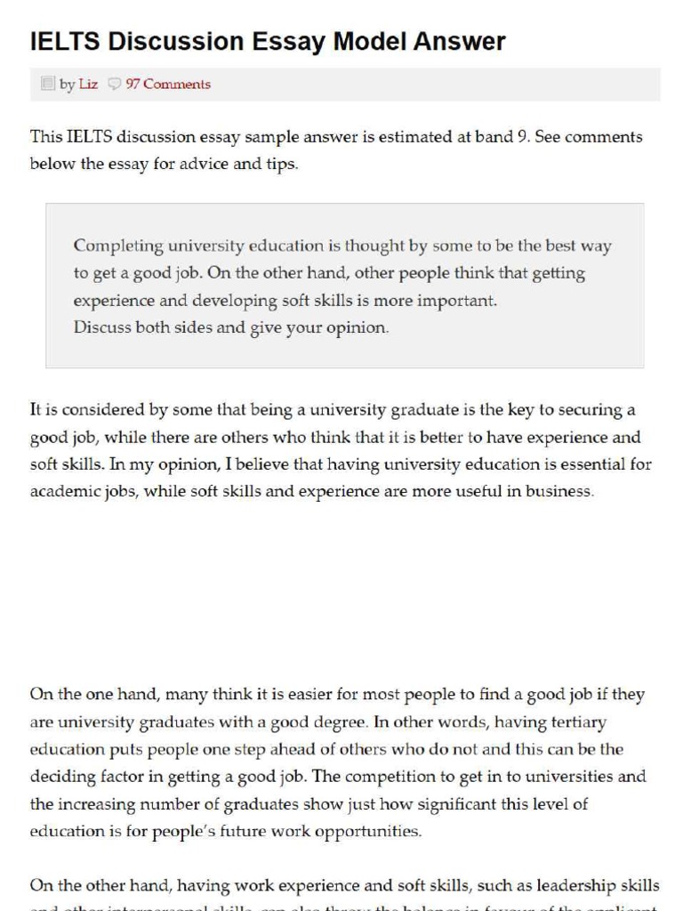 IELTS Model Essay Discussion | PDF