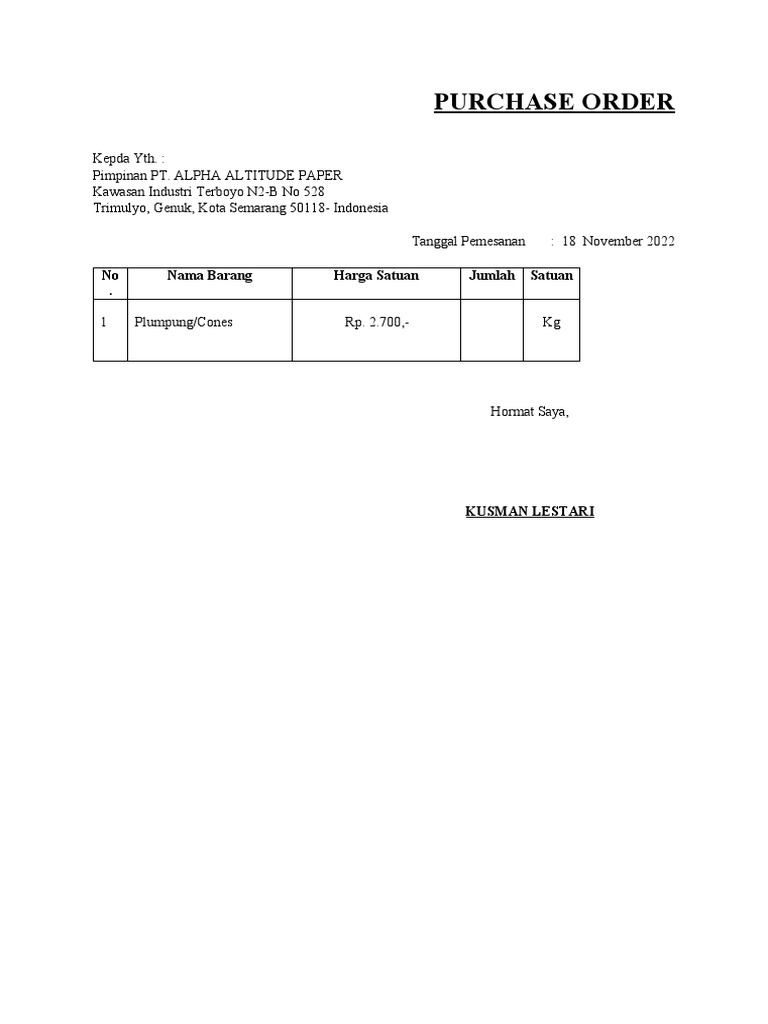 Purchase Order Pribadi | PDF
