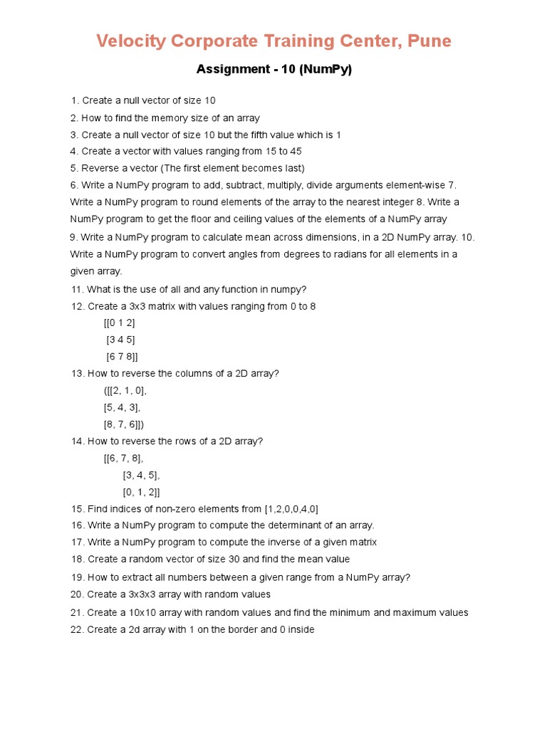 Assignment-10 (NumPy) | PDF | Matrix (Mathematics) | Array Data Structure