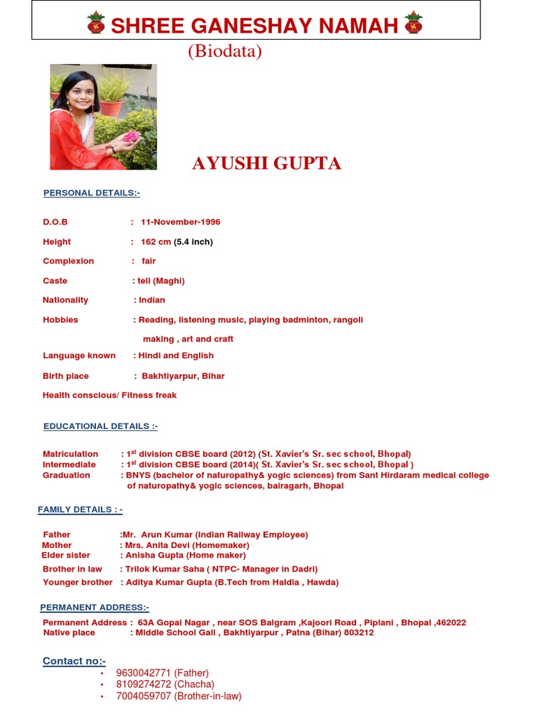 Biodata of Ayushi Gupta | PDF