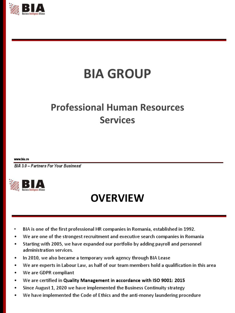 BIA Group: HR Solutions in Romania | PDF | Employment | Travel Visa