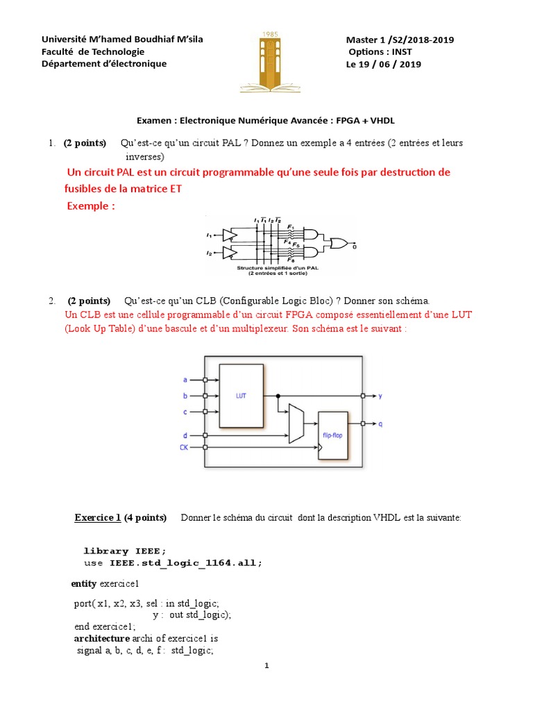 Corigé Type Eln.-num.-Av.-fpgAVHDL M1-InST Électronique Numérique | PDF | VHDL | Commission ...