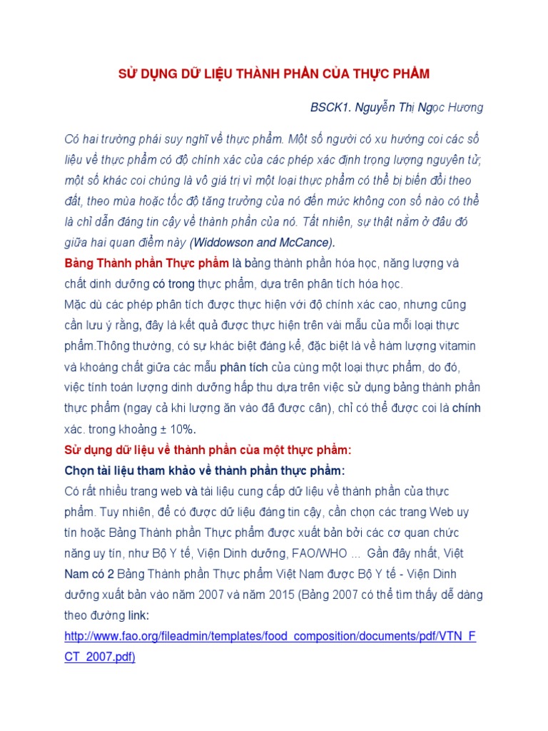 Su Dung Du Lieu Thanh Phan Cua Thuc Pham | PDF