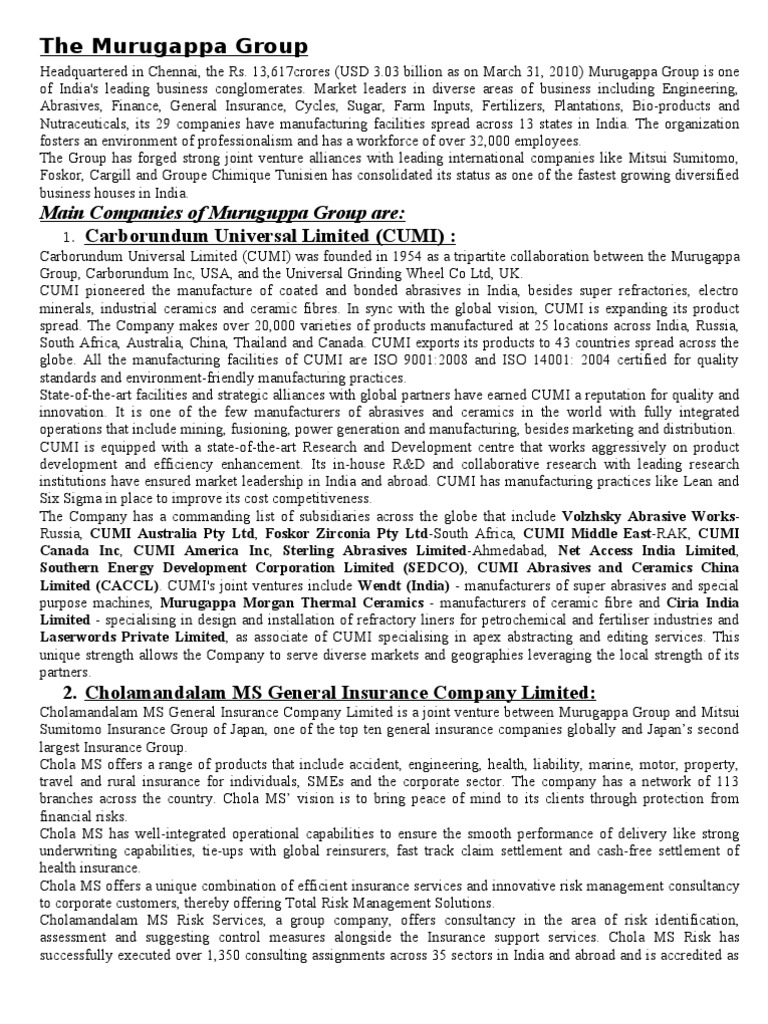 The Murugappa Group | PDF | Manufacturing And Engineering | Business