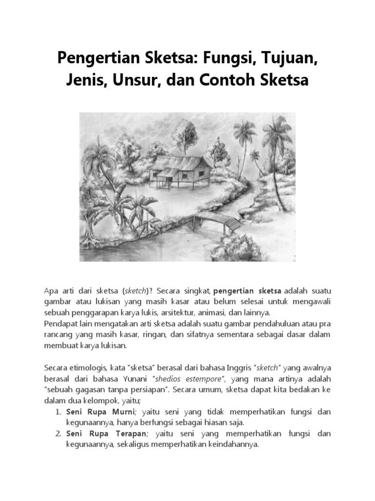 Pengertian Sketsa Fungsi Tujuan Jenis Unsur Dan Contoh Sketsa | PDF