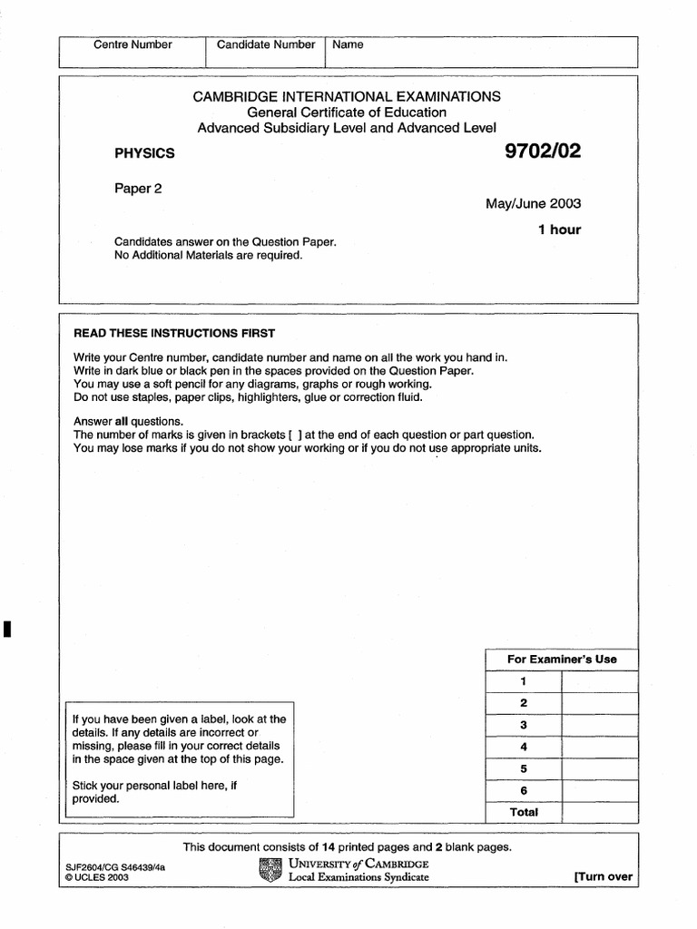 9702 s03 2 0 QP | PDF
