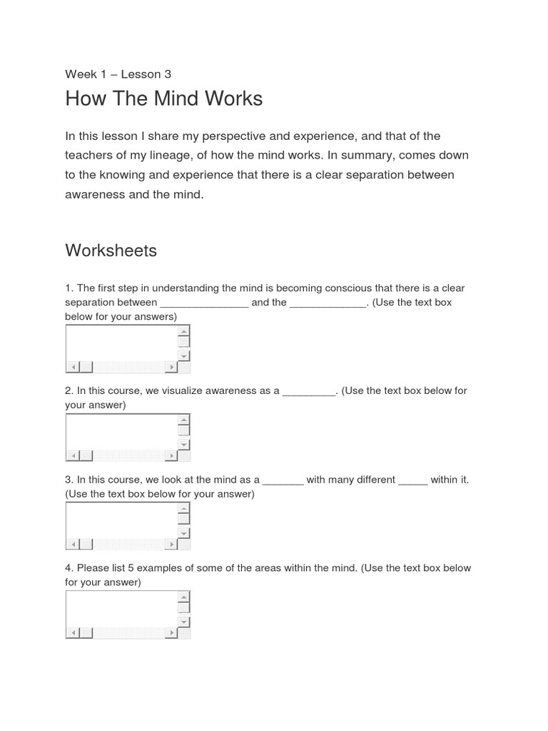 Lesson 3 - How The Mind Works | PDF | Mind | Awareness