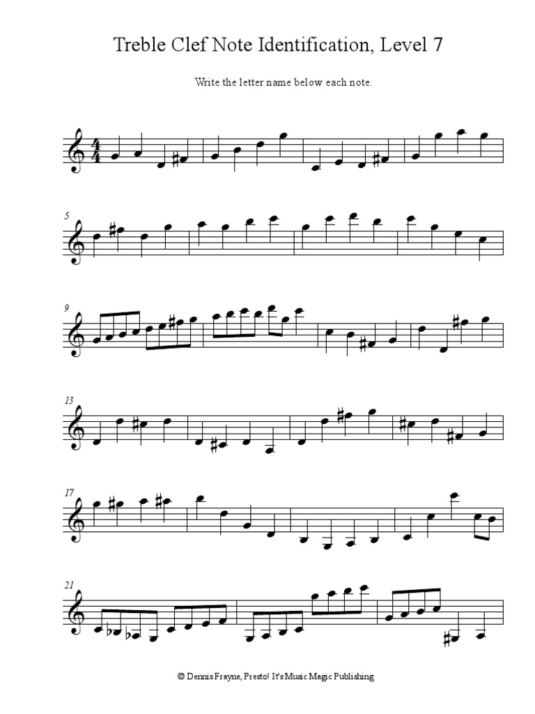 Int Treble Clef Note Identification Level 7 | PDF