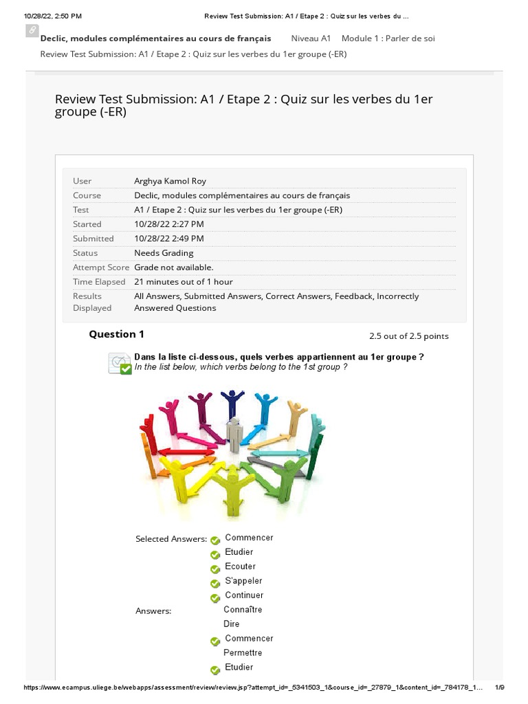 Quiz A1 : Verbes du 1er groupe (-ER) | PDF | Conjugaison
