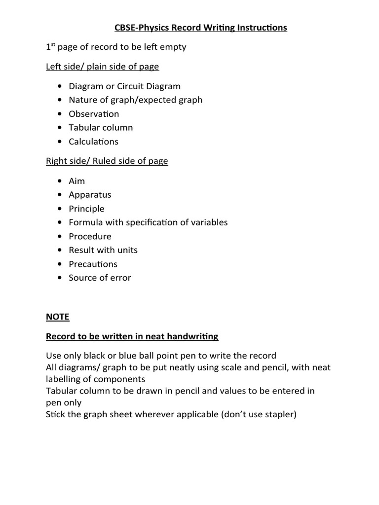 Cbse - Physics Record Writing | PDF