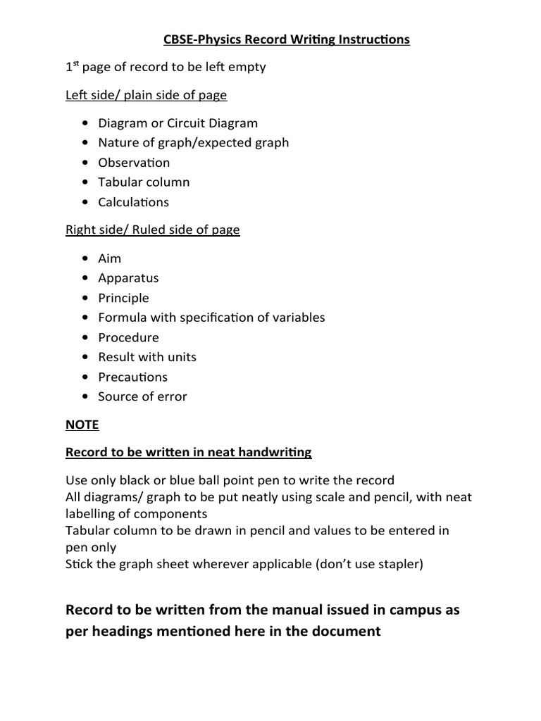 CBSE Record Writing Guide | PDF